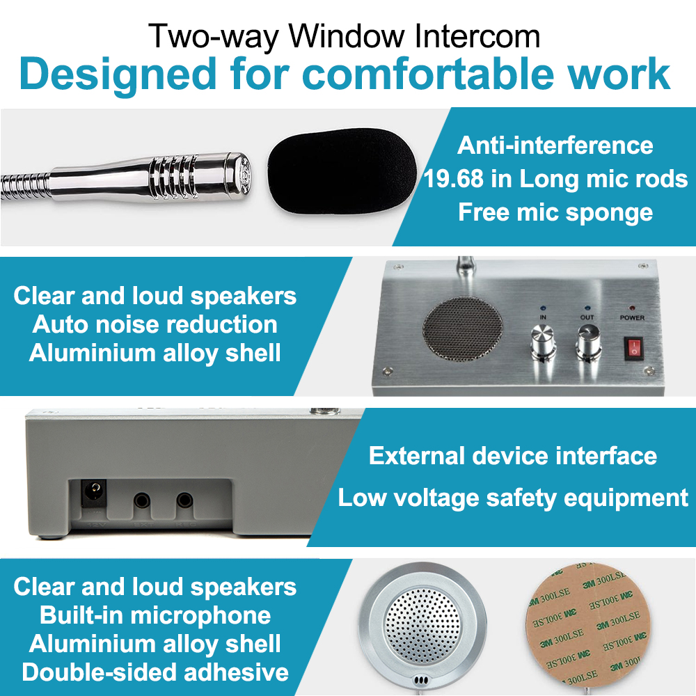 Dual-Way Talk Through Store Office Window Glass Counter Intercom ...