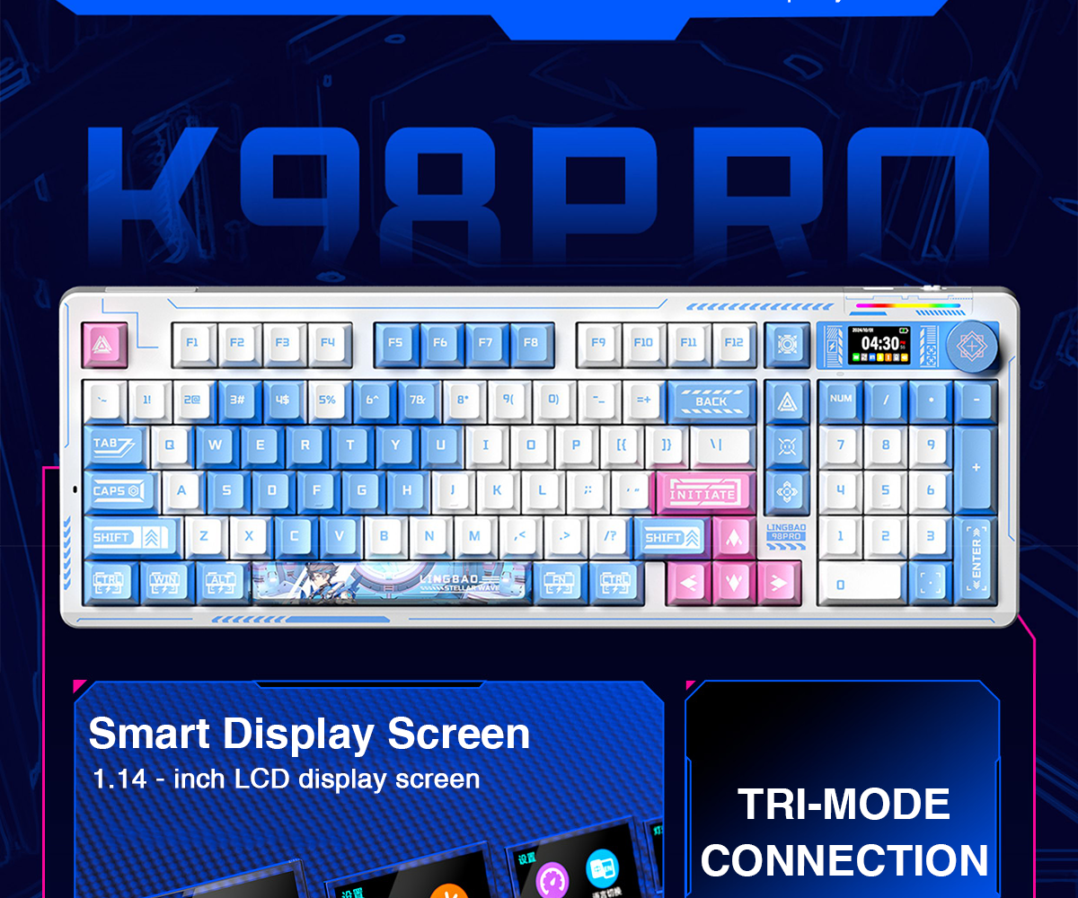 LINGBO K98PRO Mechanical Keyboard 97 Key Tri-mode LCD Display Screen ...