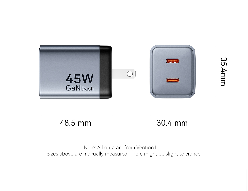 Vention 45W GaN USB-C Fast Charger Dual-Port PD3.0 & PPS Smart Fast ...