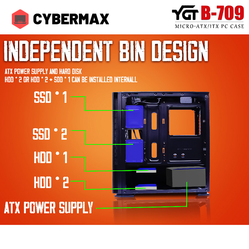 YGT B-709 PC Case Gaming Gase With Tempered Glass Mesh Front Panel ...