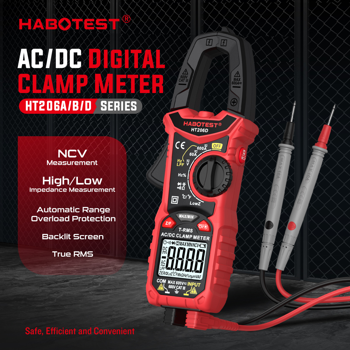 HABOTEST HT206 Clamp Meter 600V AC/DC 6000 Counting Digital Multimeter ...