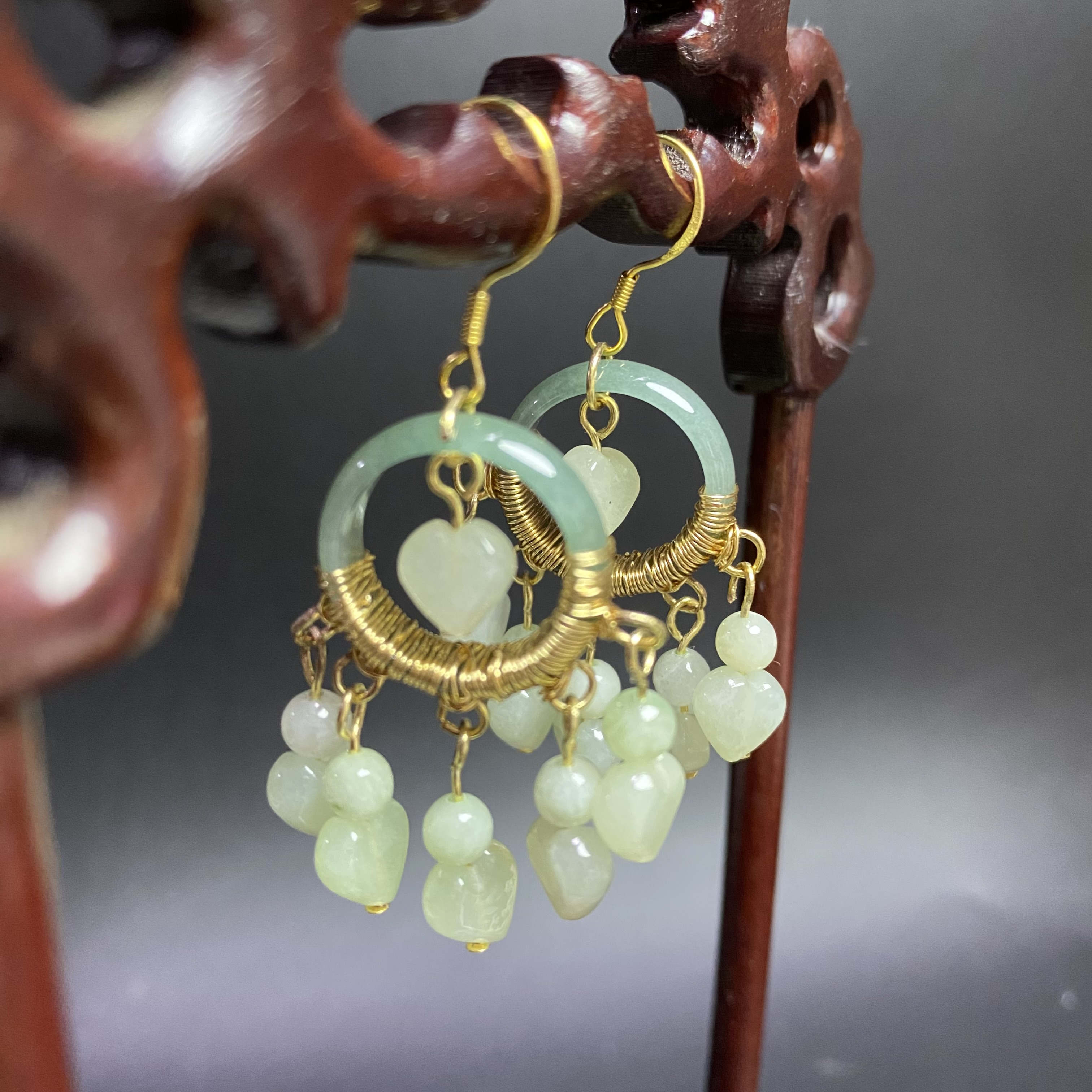 HANLE original design blue water jadeite with Burmese jadeite dangling ...