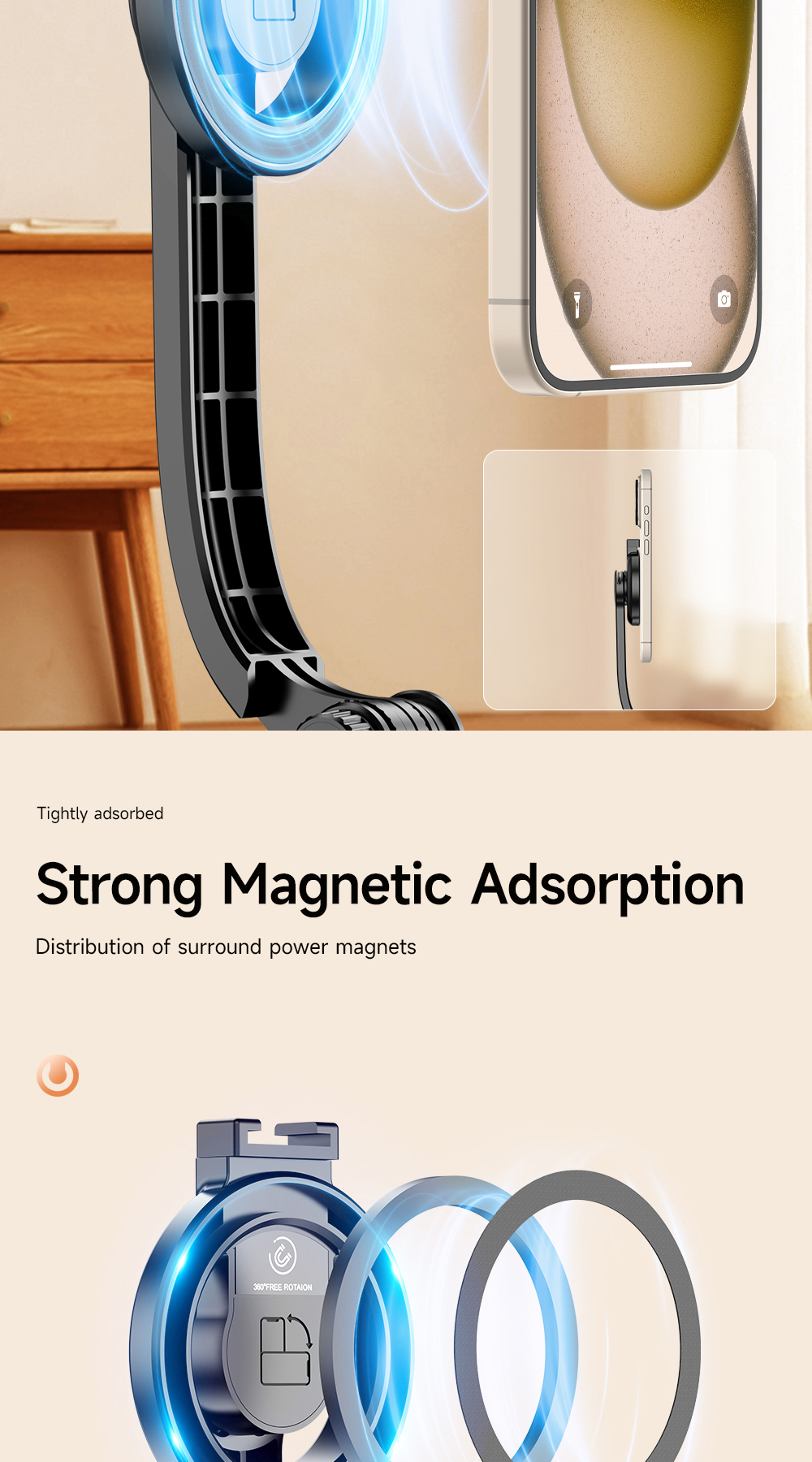 Awei X51 3-in-1 Magnetic Selfie Stick Tripod 360° Rotating With Bluetooth Remote Phone Holder ...