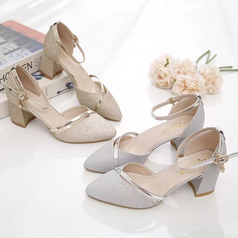 BC Pointed toe high heel sequin sandals for women 2024 Korean style ...