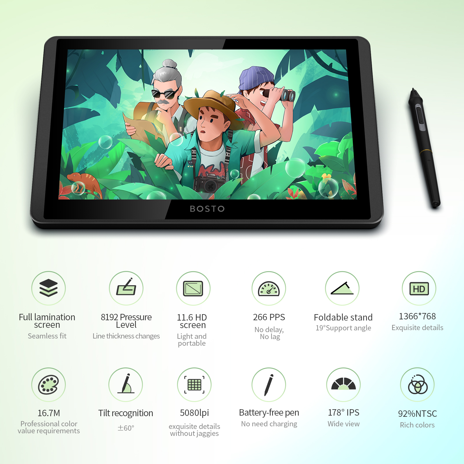 BOSTO 12HD-A H-IPS LCD Graphics Drawing Tablet Digital Graphic Drawing Pen Tablet Pen Pad ...