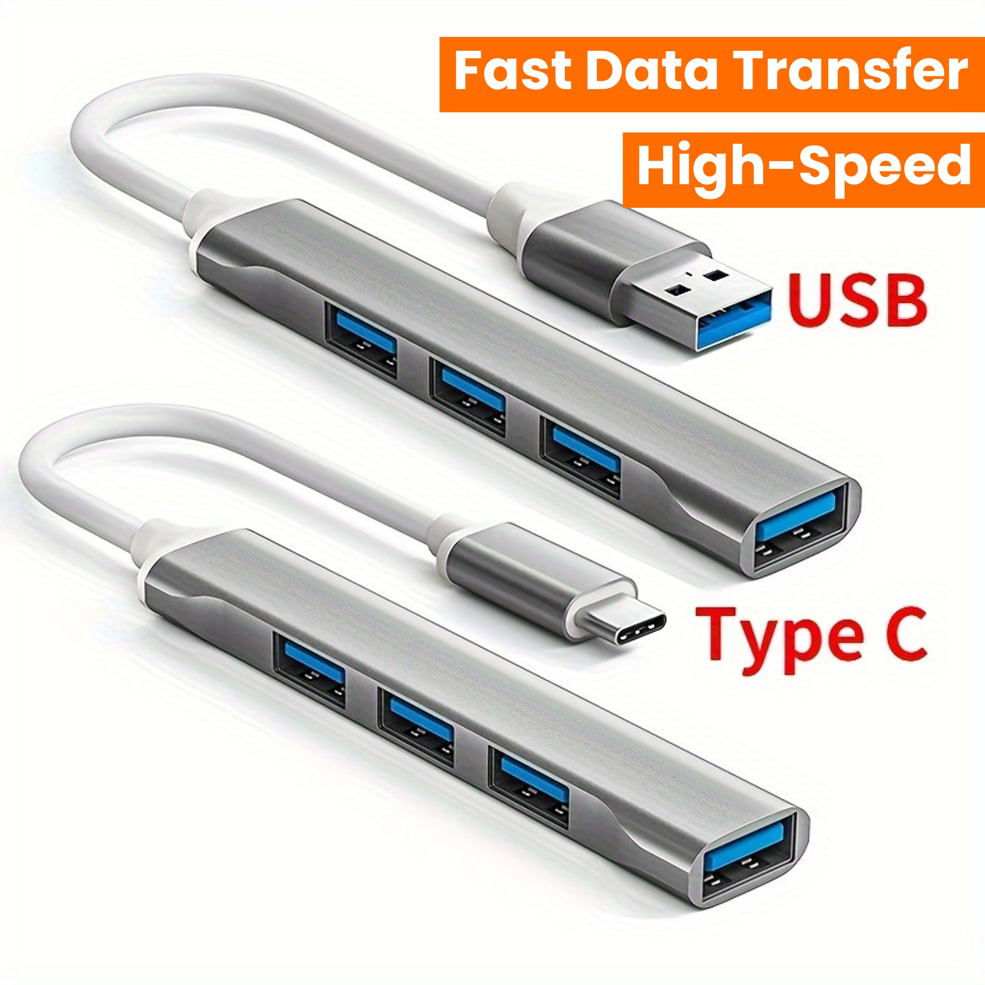 Type c to 4 Usb Port HUB High Speed USB3.0 Adapter Charger Splitter for ...