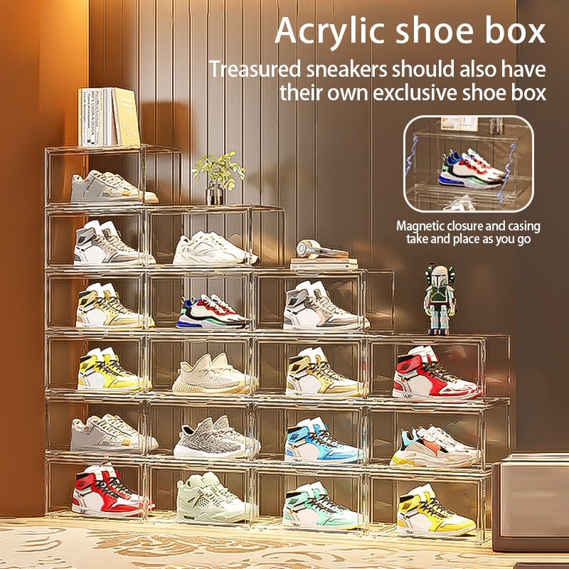 Acrylic Shoe Box Stackable Magnetic Shoe Rack Transparent Storage ...