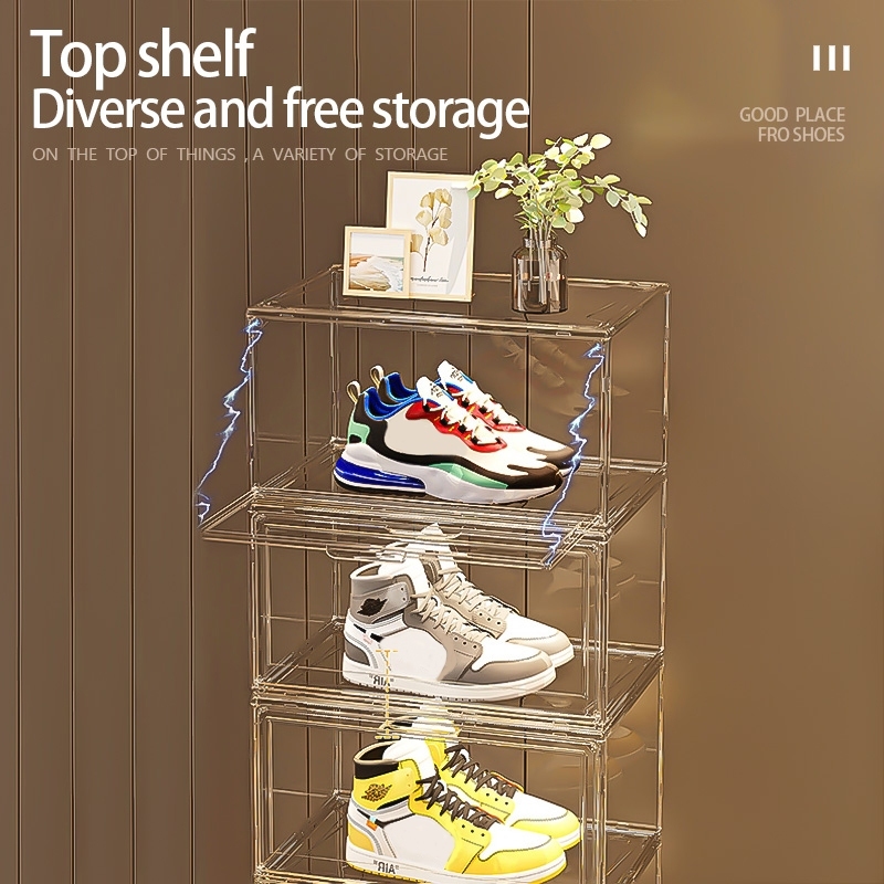 Acrylic Shoe Box Stackable Magnetic Shoe Rack Transparent Storage ...