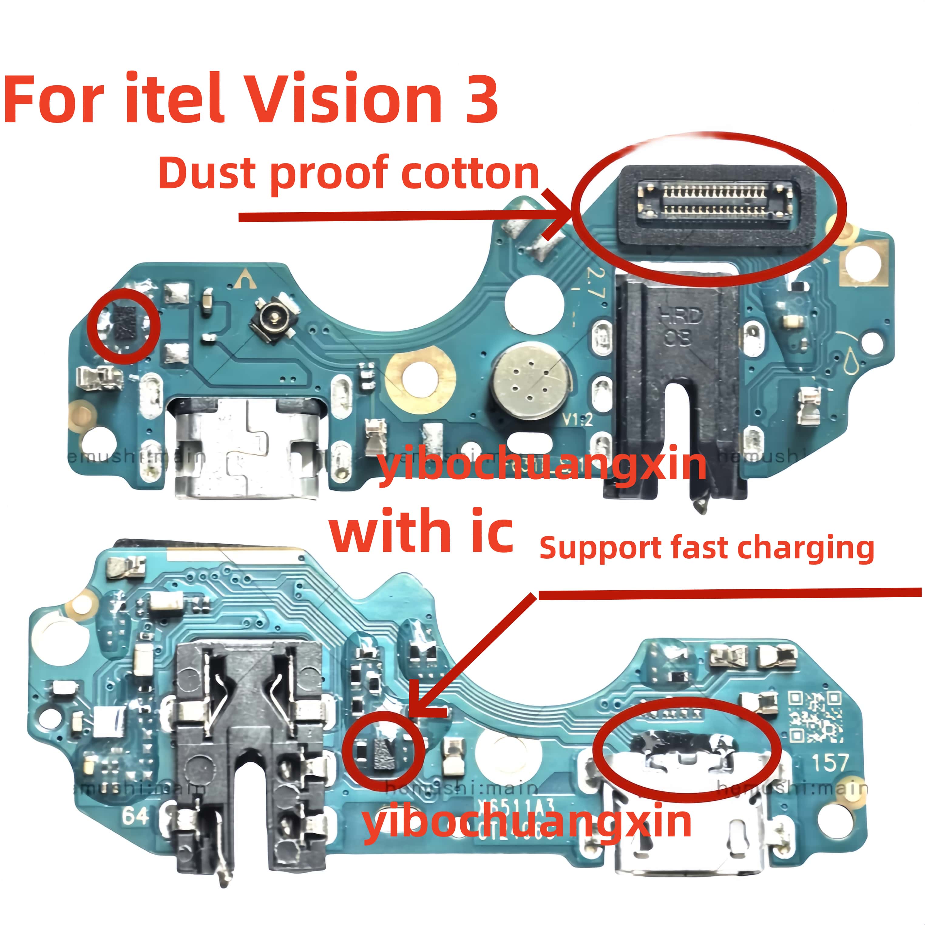 For itel Vision3 USB charging port board with IC interface telephone ...
