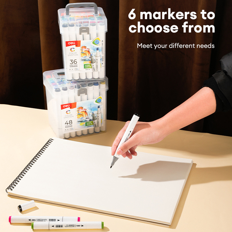 Deli 12/24/36/48/60/80 Colors Marker Alcohol Triangle Markers Set Color ...