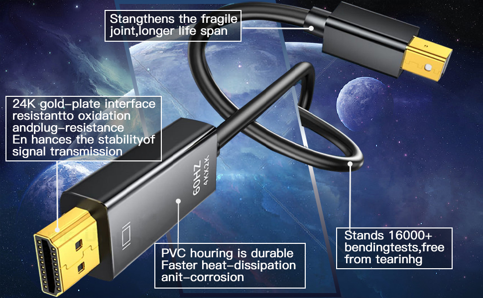 Mini DisplayPort to HDMI 1.8m Cable 4K@60Hz, Compatible with MacBook ...