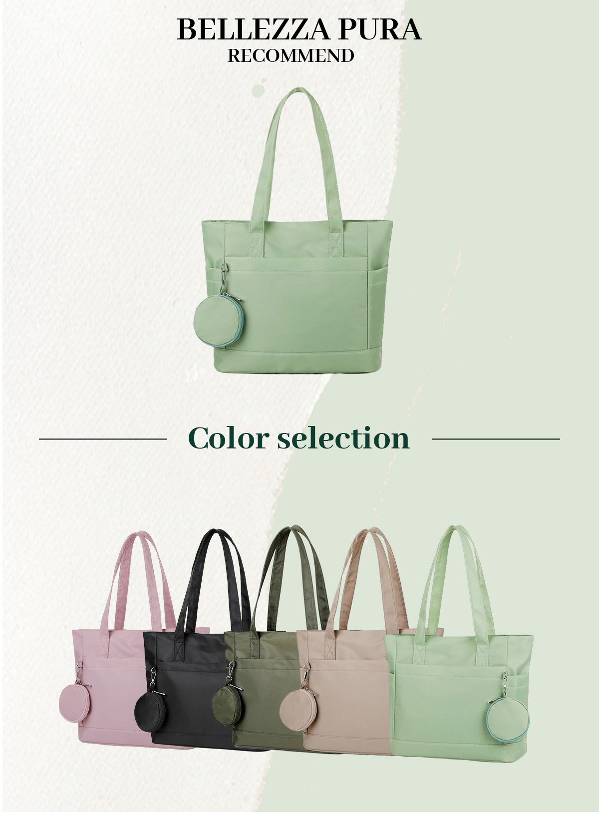 BELLEZZA PURA Tote Bag Nylon Large Capacity Waterproof Shoulder Bag ...