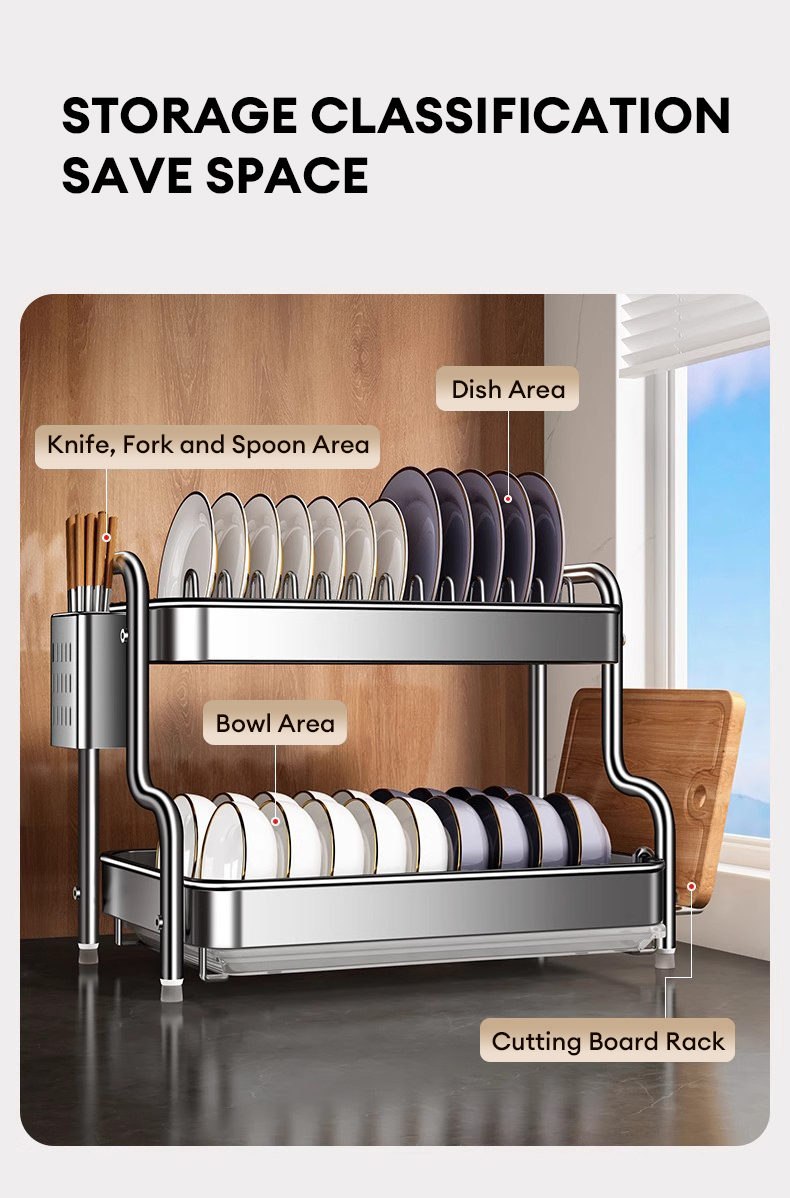 ICIC 2/3-Tier Stainless Steel Dish Rack Drainer Rack Kitchen Organizer ...