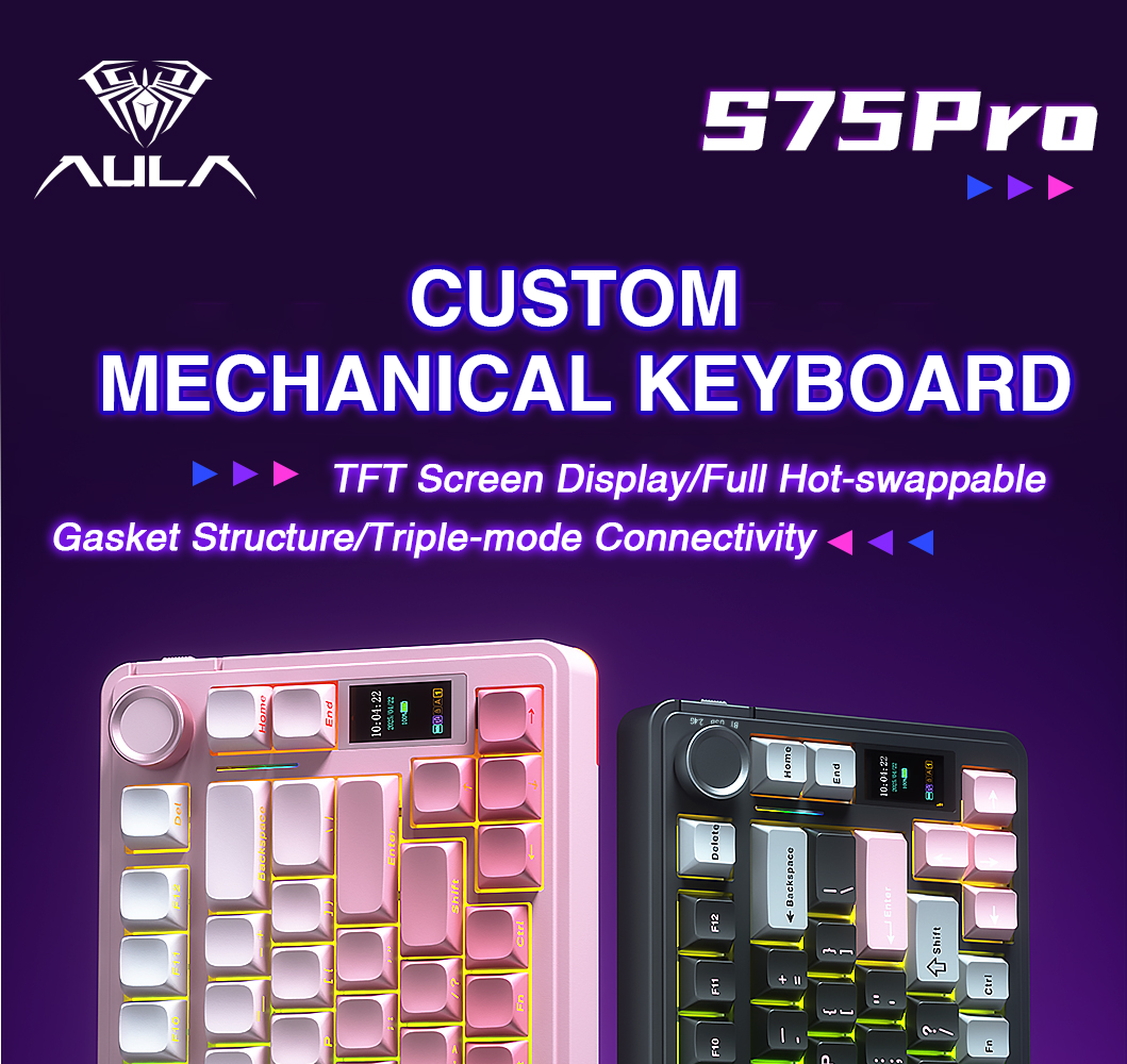 AULA S75PRO Mechanical Keyboard 80Key Bluetooth/2.4G/USB-C LCD Screen ...