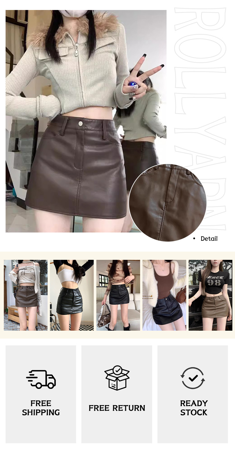 Women High Waist PU Skirt Shorts for Women Skirt With Inner Shorts ...