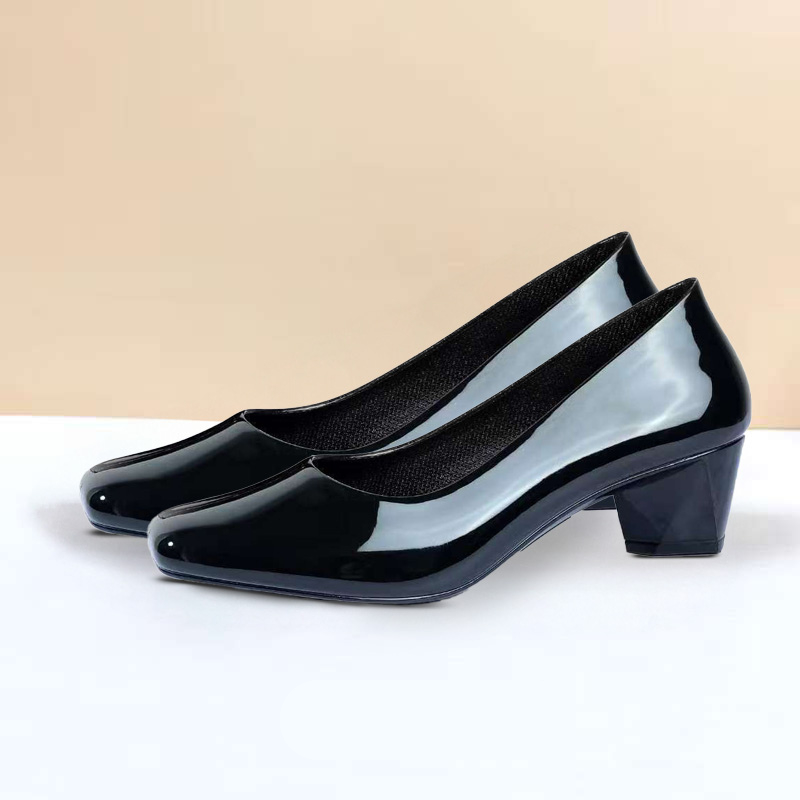 【YR】Fashion Black Glossy heels shoes Square Toe Pointed Toe Shoes for ...