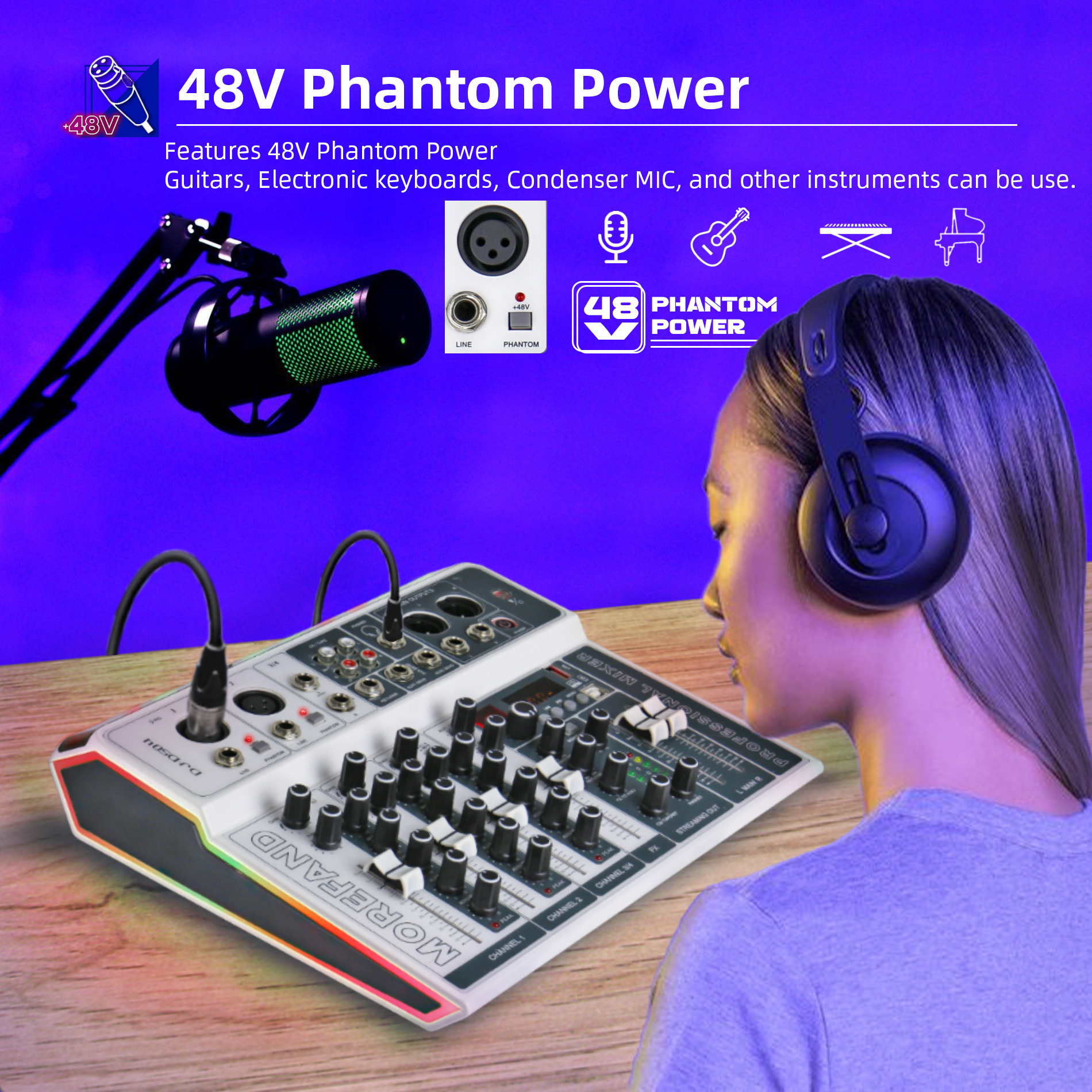 mixer audio professional RGB DJ-DS4 channel USB/ Bluetooth electronic ...