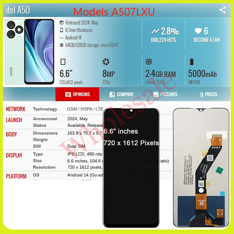 Original For itel A50 A50C A60 A60s A70 A80 LCD Display Touch Screen Replacement | Shopee ...