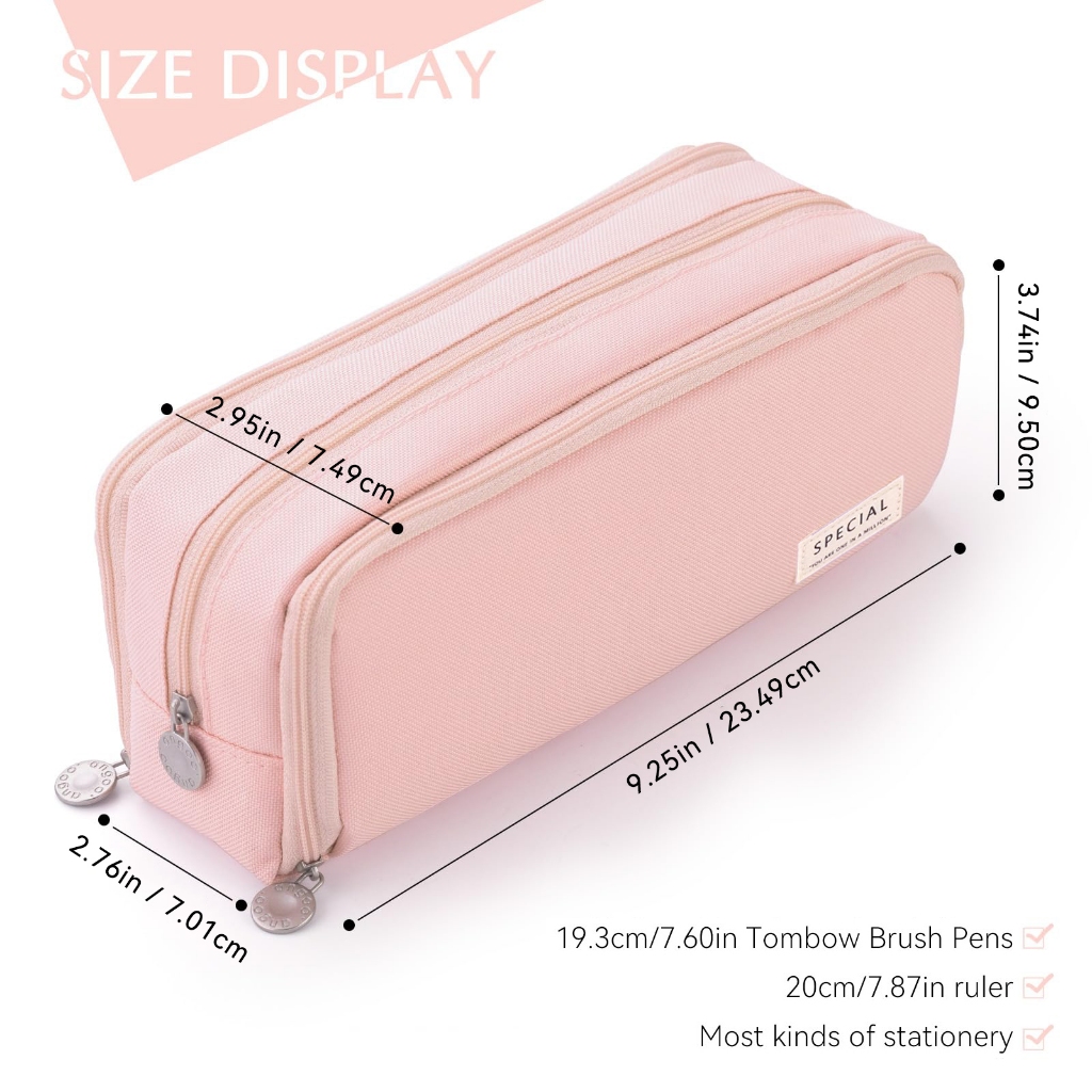 Large Capacity Oxford Fabric Pencil Case With 3 Compartments - Multi ...