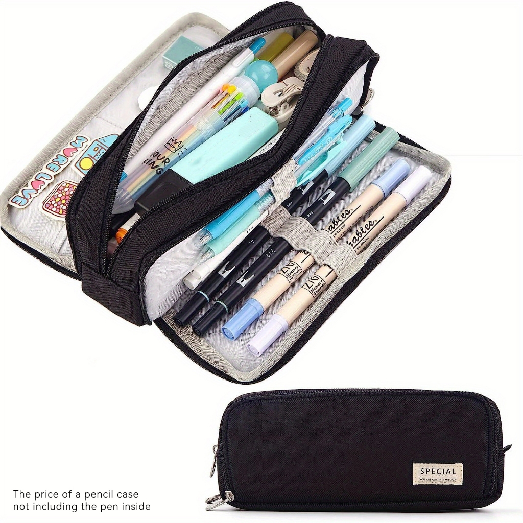 Large Capacity Oxford Fabric Pencil Case With 3 Compartments - Multi ...
