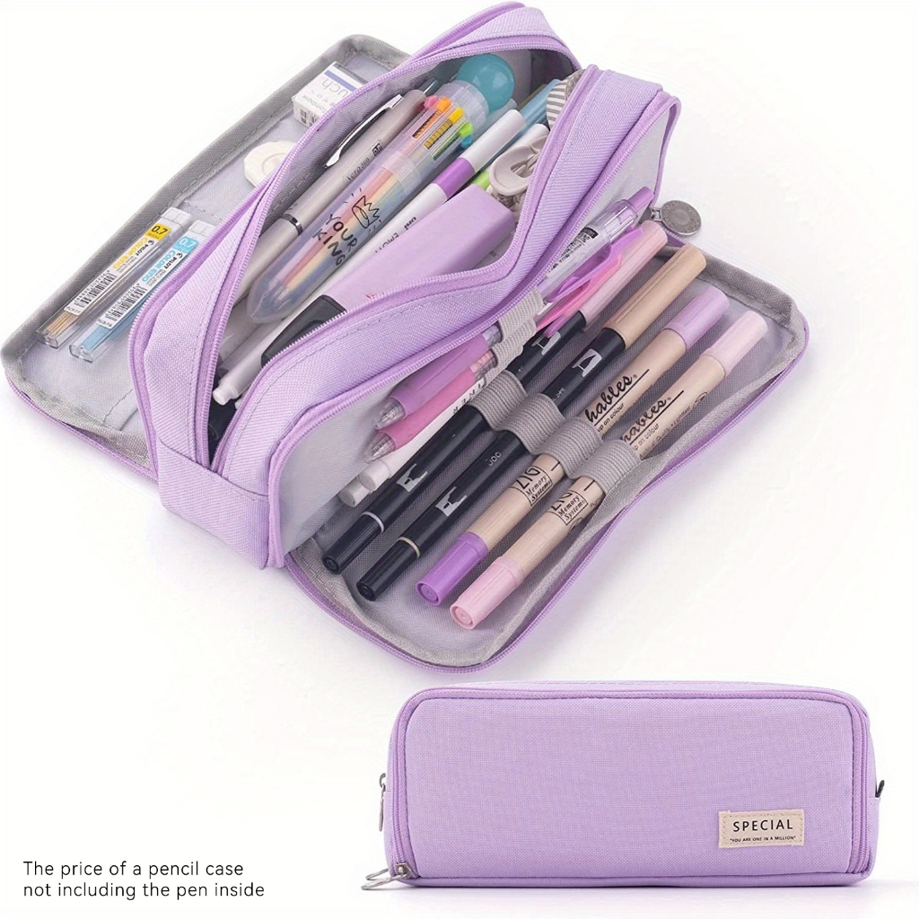 Large Capacity Oxford Fabric Pencil Case With 3 Compartments - Multi ...