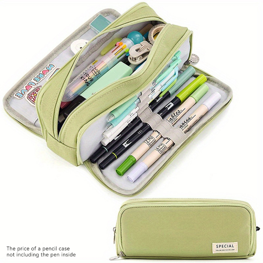 Large Capacity Oxford Fabric Pencil Case With 3 Compartments - Multi ...