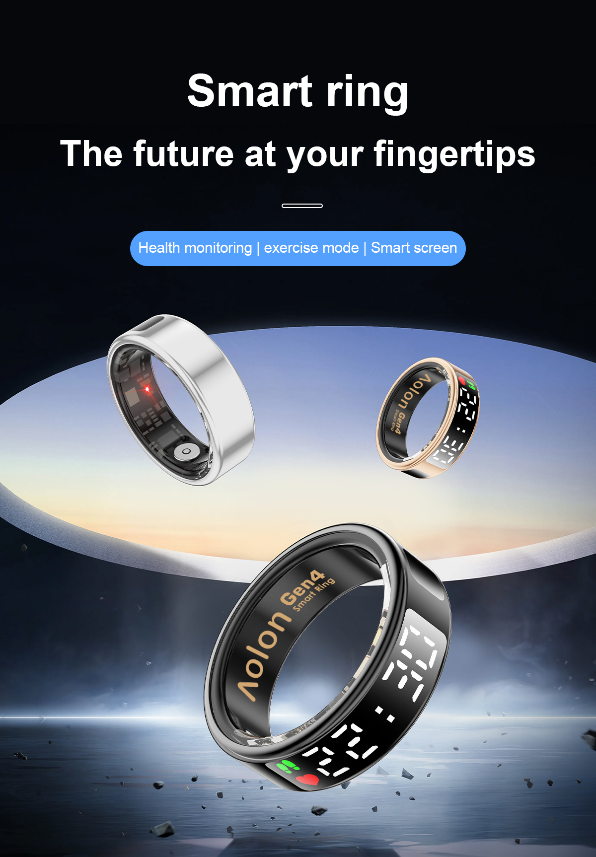 Aolon Ring Gen4 NEW Smart Ring LCD Screen Display Gesture Control IP68 ...