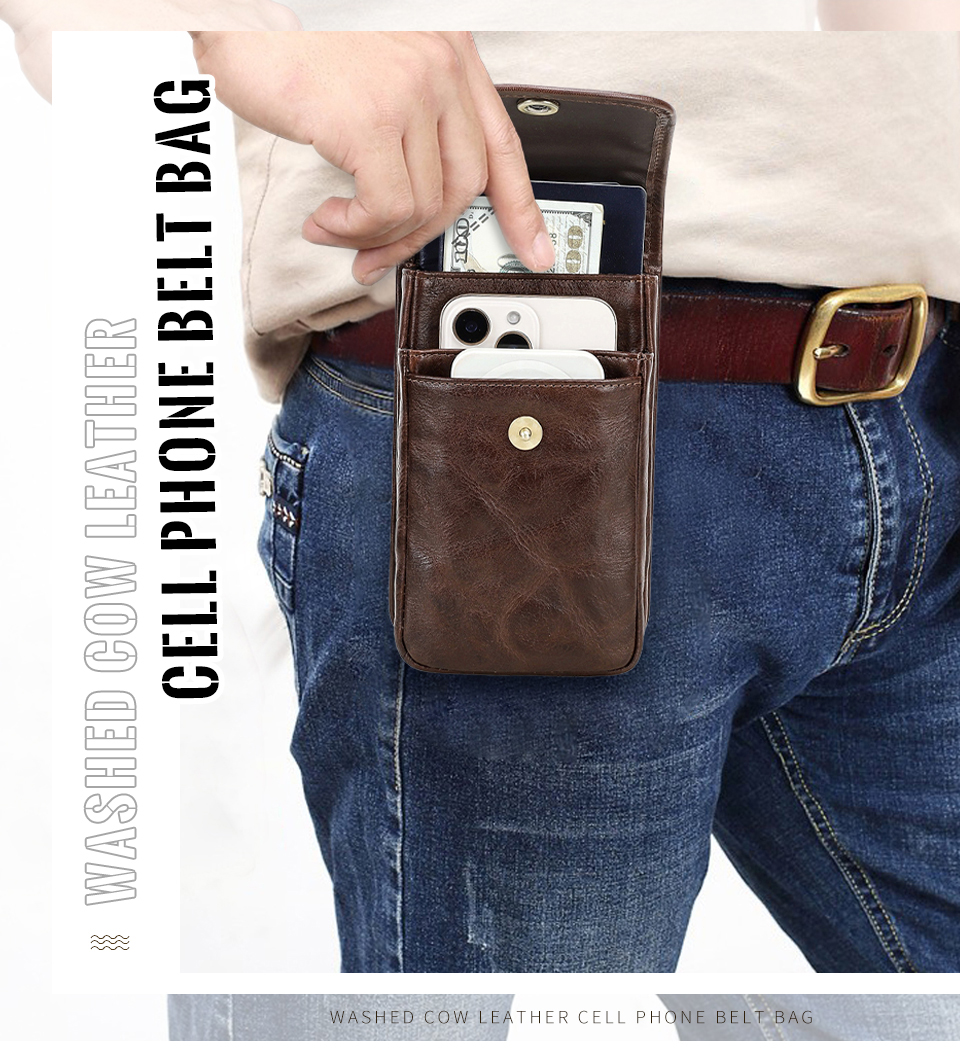 CONTACTS 100% Cow Leather Luxury Washed Leather Waist Packs Vertical ...