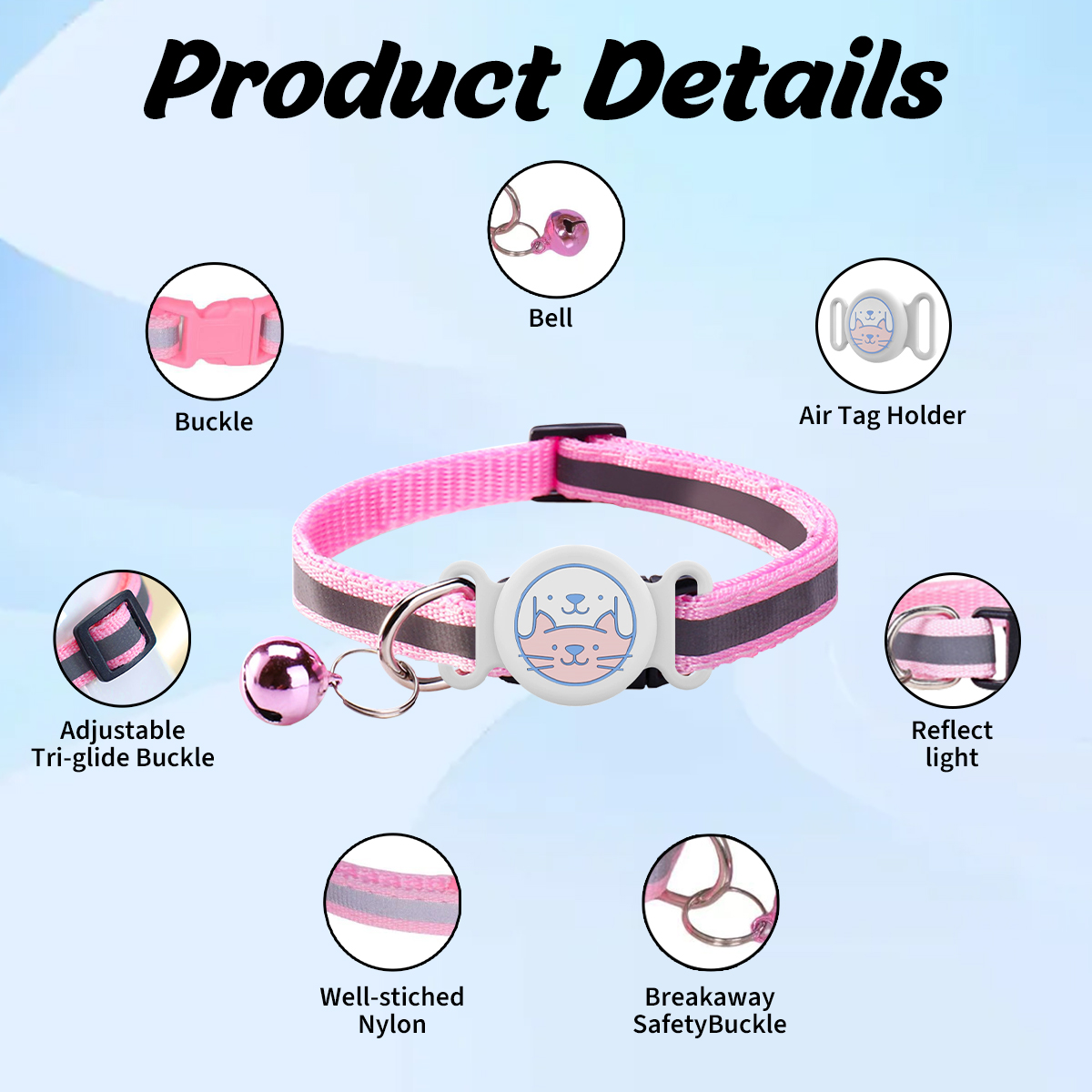 Reflective Cat Tracker Collar Waterproof Pet Locator for Android Mobile Breakaway Smart Tracker ...