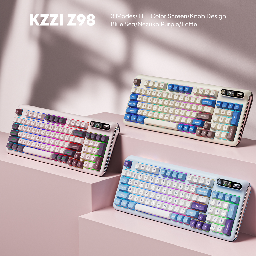 KZZI Z98 Nezuko Purple 94 Keys Wireless Mechanical Keyboard Bluetooth 5.0/2.4GHz/USB-C Wireless ...