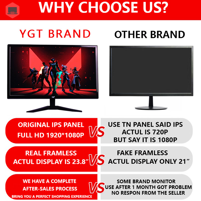 YGT 144Hz 24 Inch Monitor 1080P FHD 24" Gaming/Office LED Monitor For ...