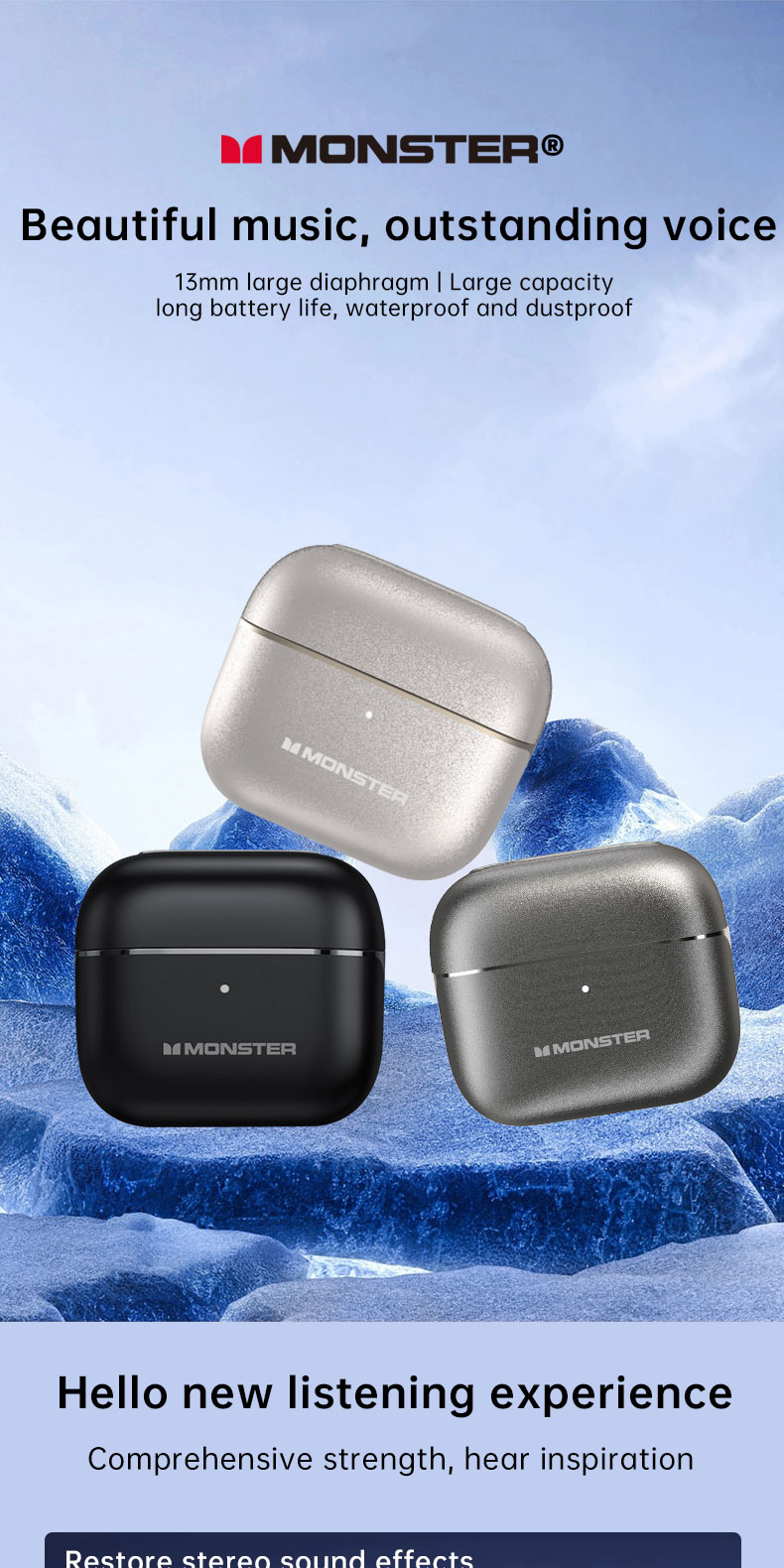 Monster GT13 TWS Bluetooth Earphone HIFI Sound Quality Stereo Gaming ...