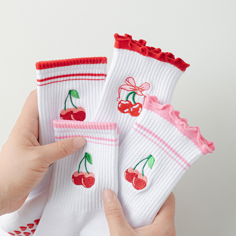 Embroidery Cherryes Yoga Pilates socks for women Non-slip floor sports ...