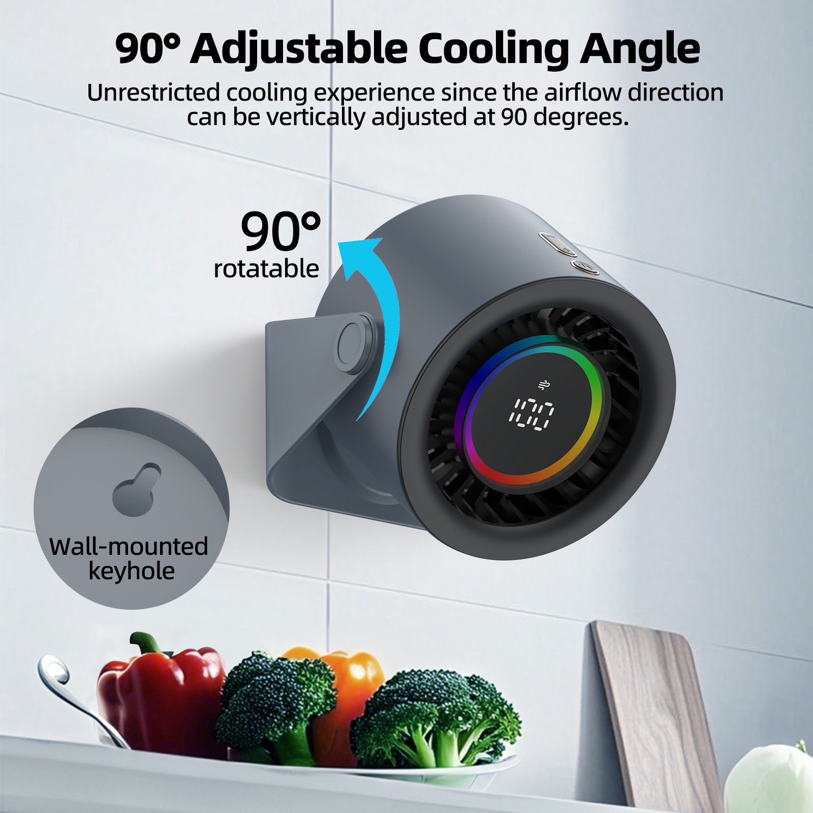 GOOJODOQ 4000 mAh Desktop Fan Rechargeable Wall-mounted Low Noise ...