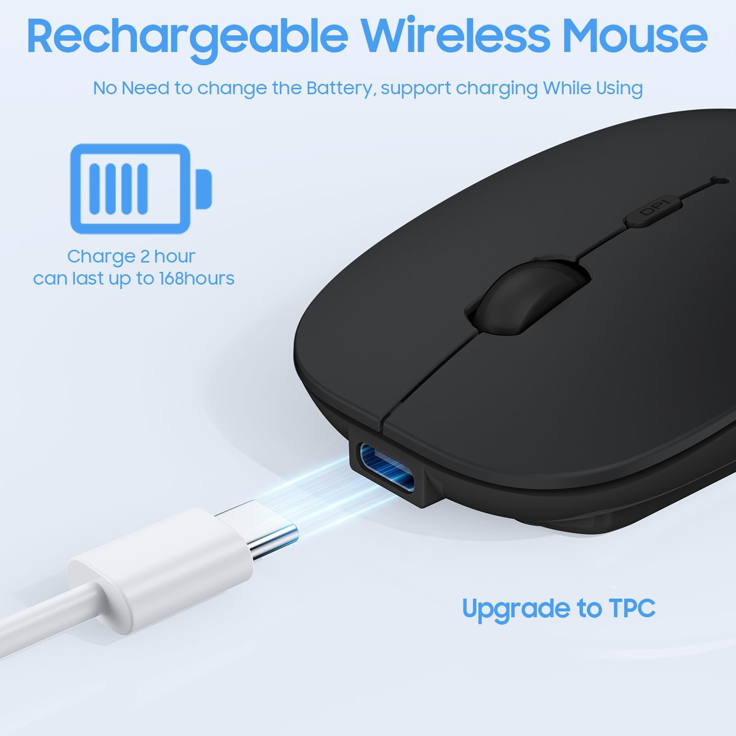 Bluetooth Wireless Mouse USB Battery Rechargeable Three DPI Adjustment ...