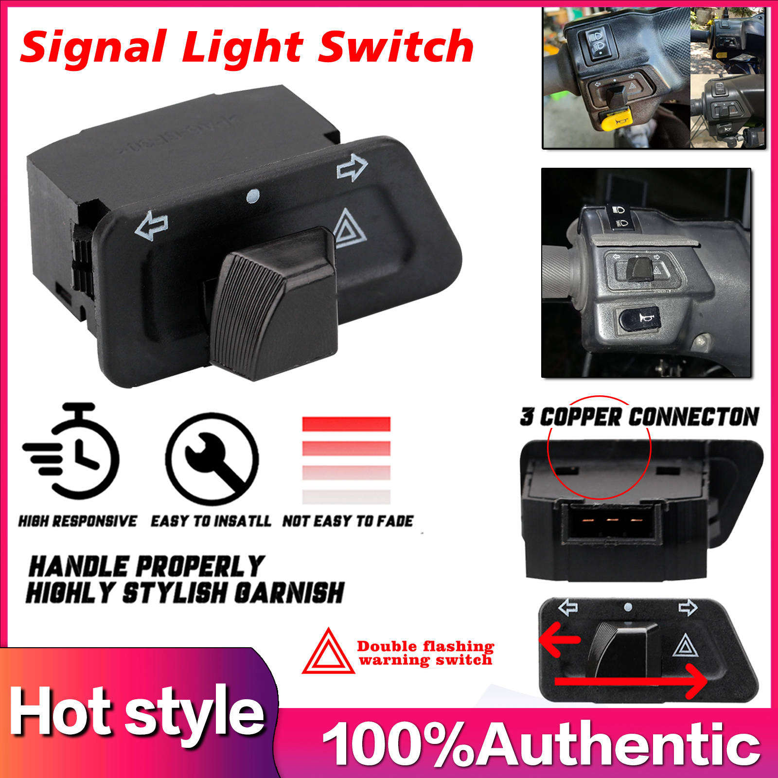 Turn Signal Switch Button 3 Pin with Hazard Plug N Play Switch Double ...