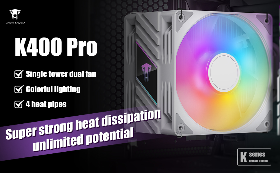 Jungle Leopard K400 PRO Black CPU Cooler Single Tower Dual Fan 4 Heat ...