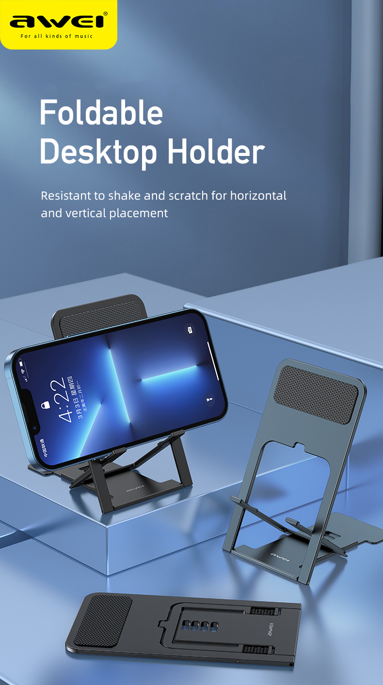 Awei X28 Ultra-Slim Foldable Desktop Phone Stand Adjustable Angle Anti ...