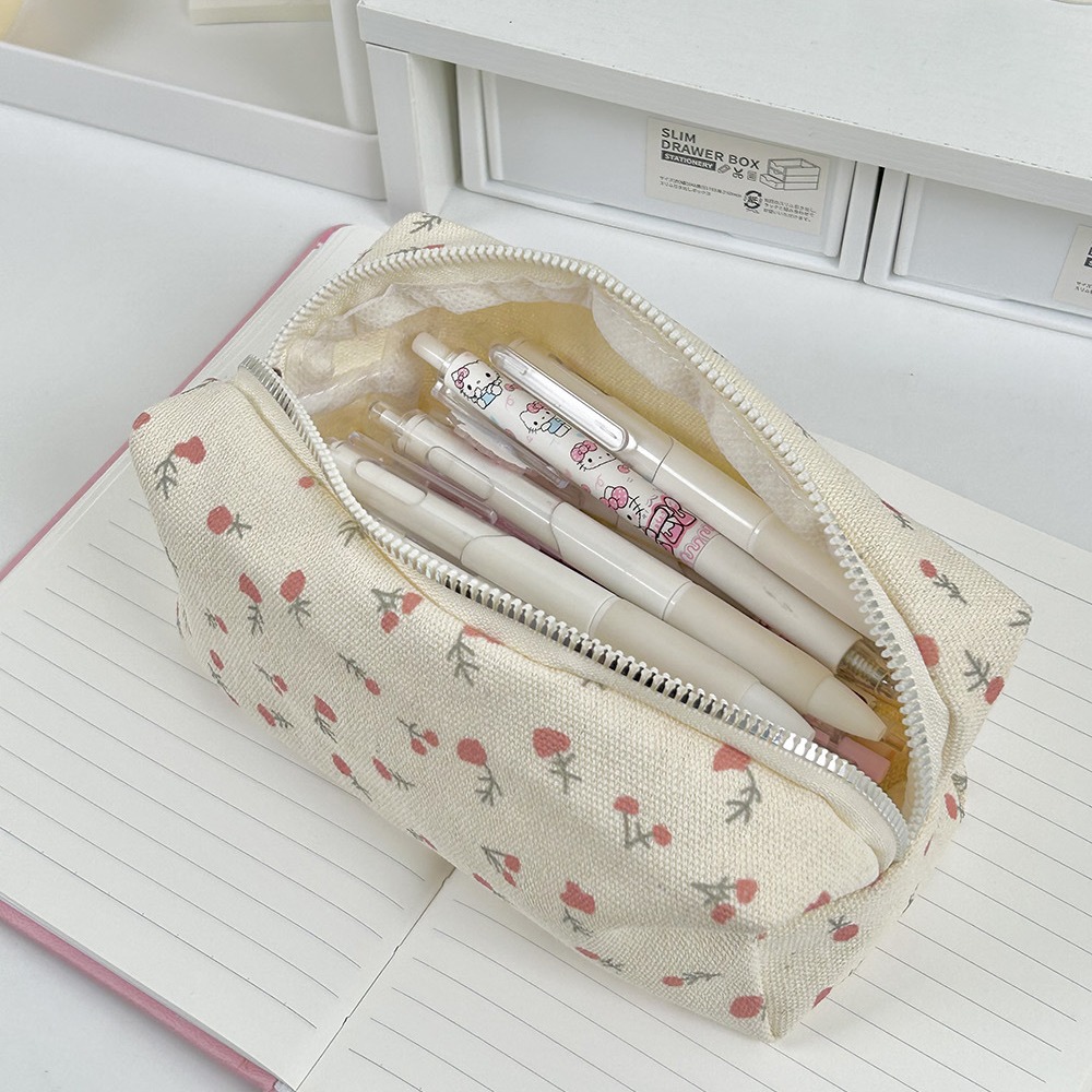 Ins Cream Floral Pen Bag Large Capacity Pencil Case Creative Student ...
