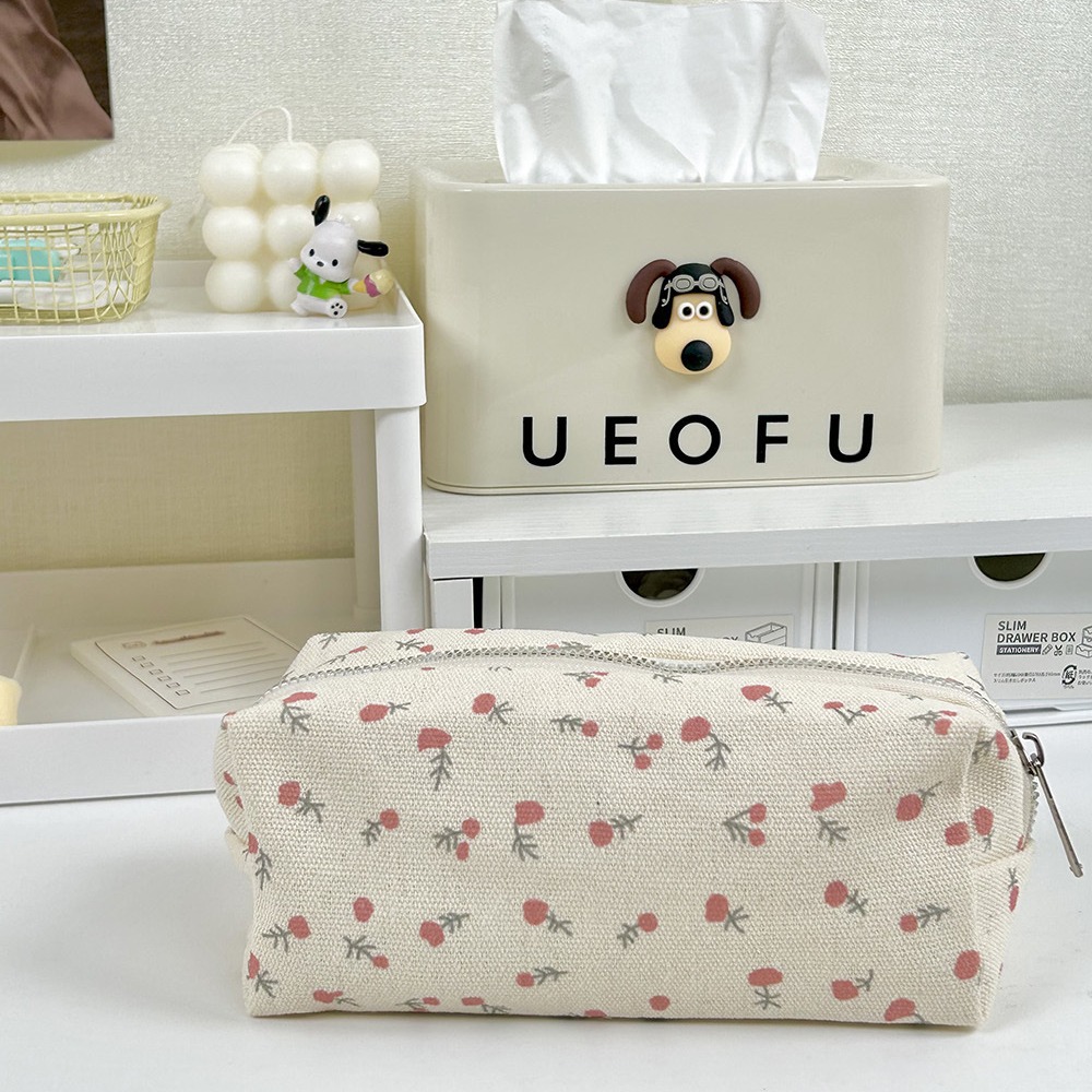 Ins Cream Floral Pen Bag Large Capacity Pencil Case Creative Student ...