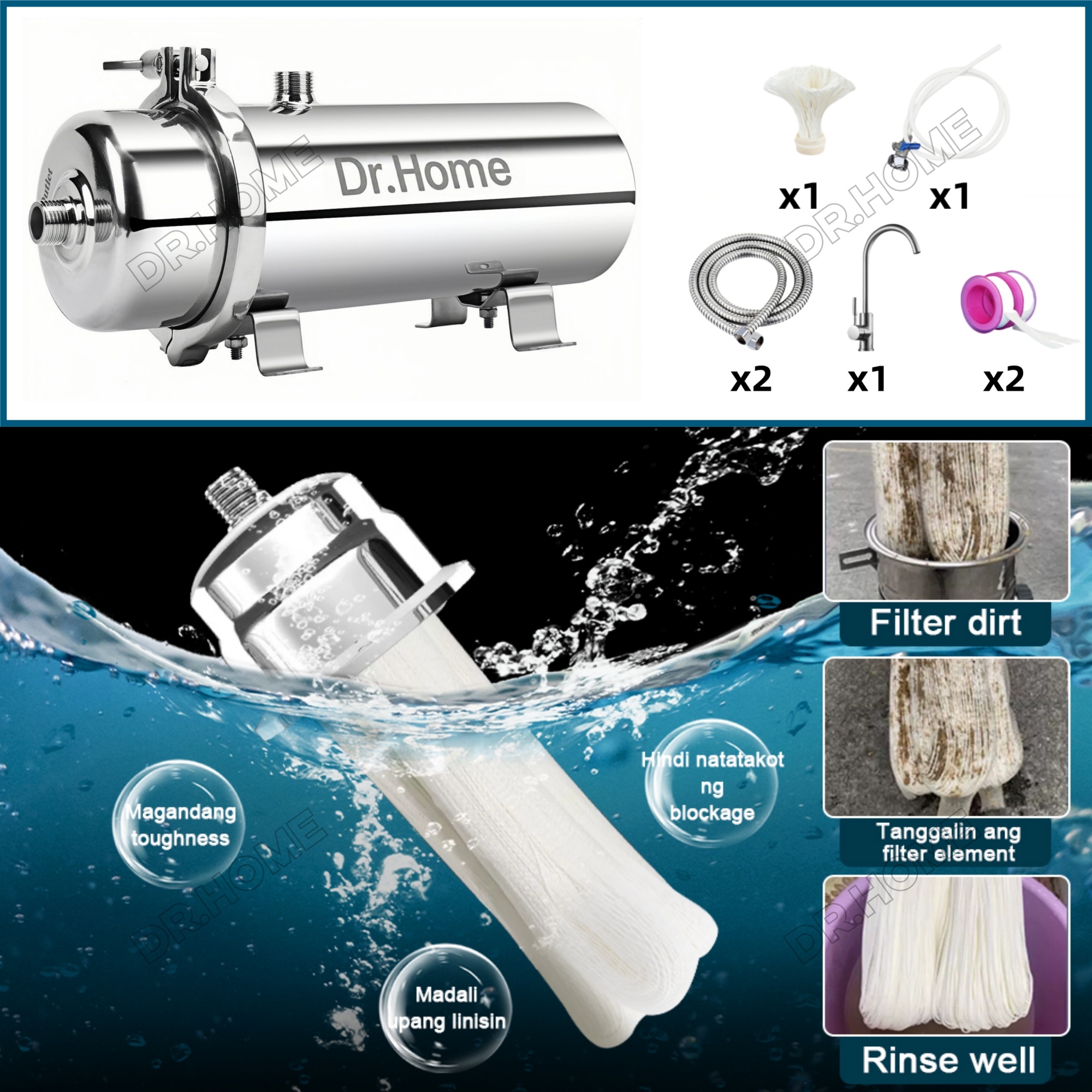 Whole house water purifier 0.01um deep well water filter 304 stainless ...