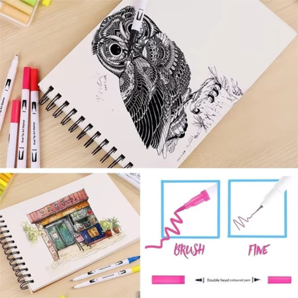 Set of 60/80/100/120 Two-in-One Brush Lettering Pens and Fine-Tipped ...
