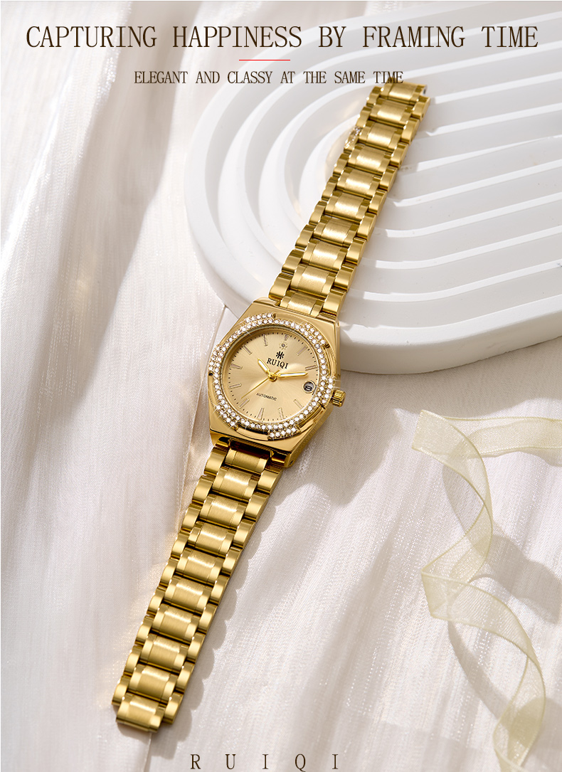 RUIQI Automatic Watch for Women All Gold Original Waterproof Leather ...