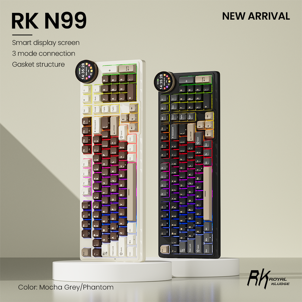 Royal Kludge RK N99 Mocha Grey 98 Key Tri-Mode RGB Wired Bluetooth 2.4G ...