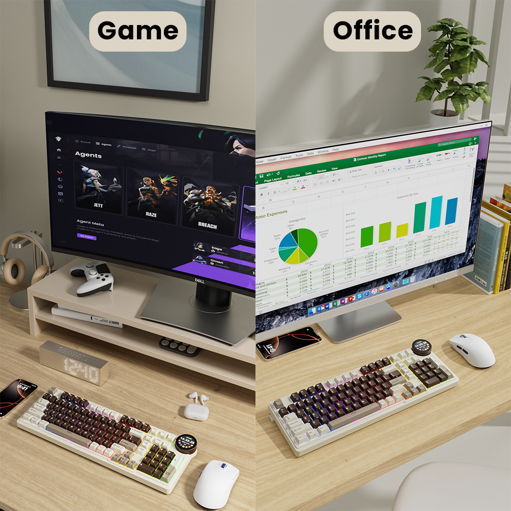 Royal Kludge RK N99 Mocha Grey 98 Key Tri-Mode RGB Wired Bluetooth 2.4G ...