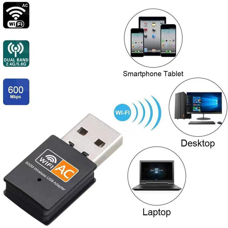 AC600M Dual Band WIFI Adapter USB 5G 2.4G External 8811 Chip Full Support for PC Laptop ...