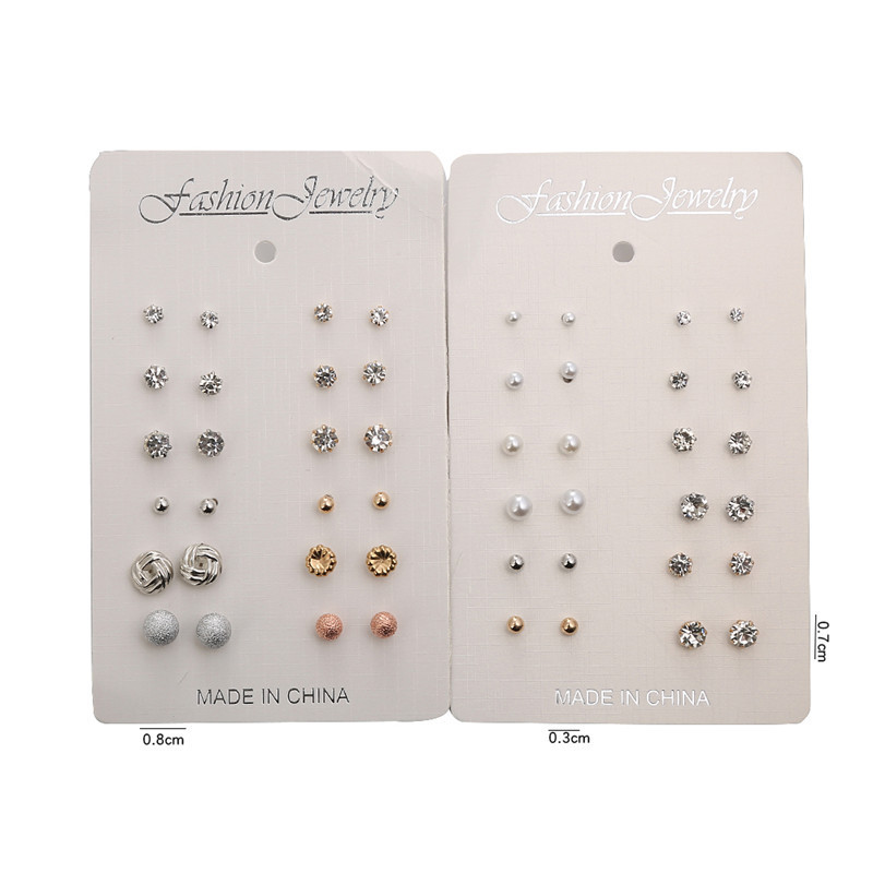 12 Pairs Fashion Earring Set Simple Alloy Rhinestone Stud Earrings ...