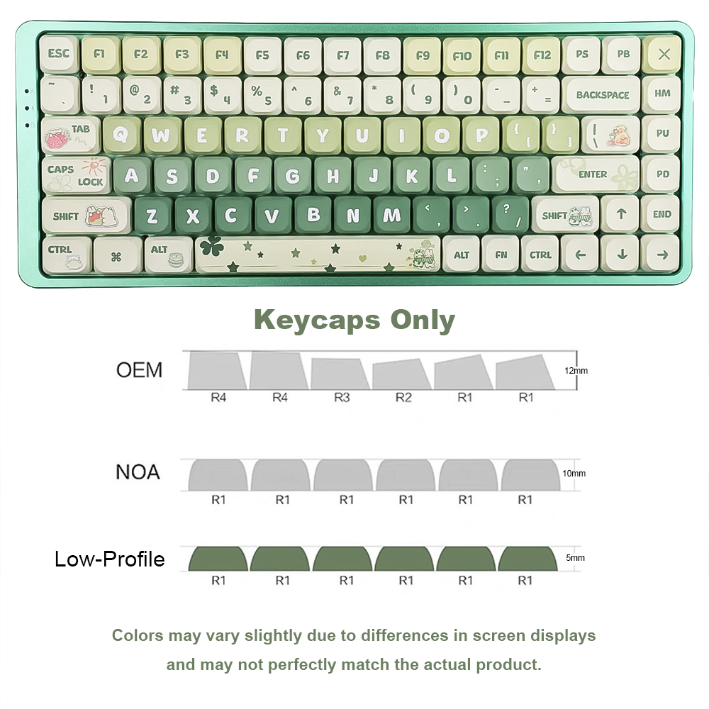 Cute Green Low Profile Customize Keycaps 129-key PBT Set for MX Switche ...