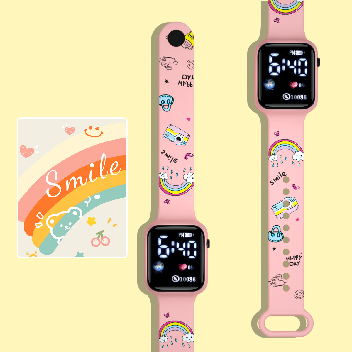 Cartoon Earth Style Kids LED Digital Watch Fashion Square Design for ...