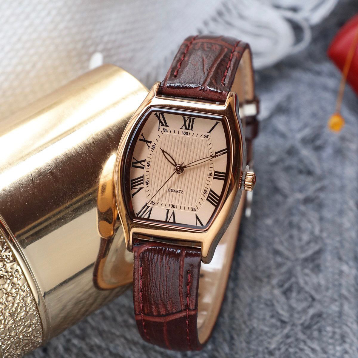 [Buy 1 Get 1 Free] Stylish Women's Watch | Brown Retro Leather Strap ...